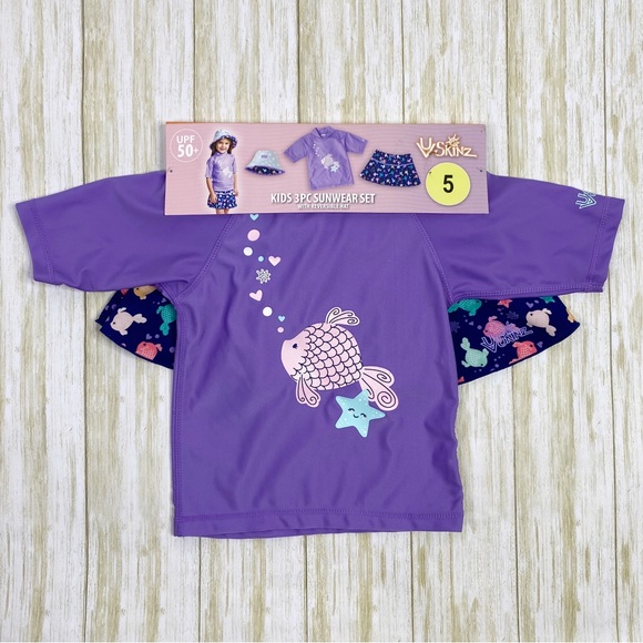Uv Skinz | Swim | Uv Skinz Purple Fish Three Piece Swimsuit Sunwear Set ...
